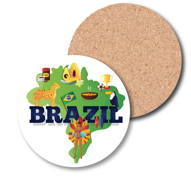 Brazil Flag Coasters, Brasil Map Coasters for Table, Carnaval Birthday ...