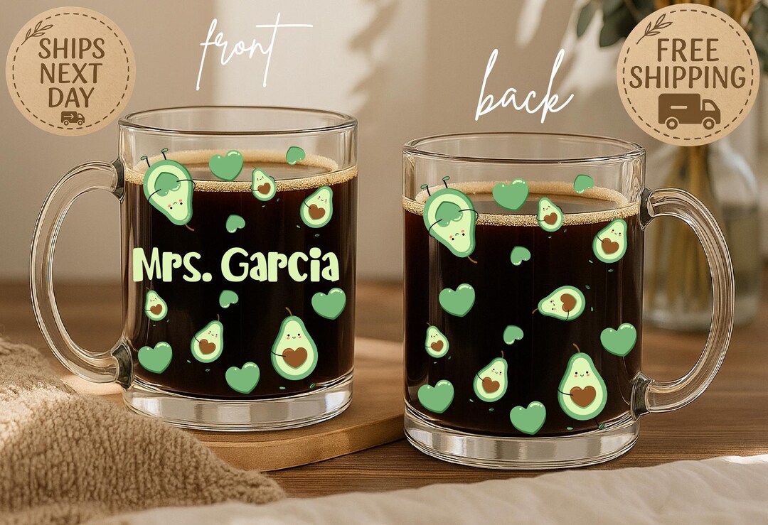 Funny Avocado Glass Mug With Name – Personalized Coffee Cup With Cute ...