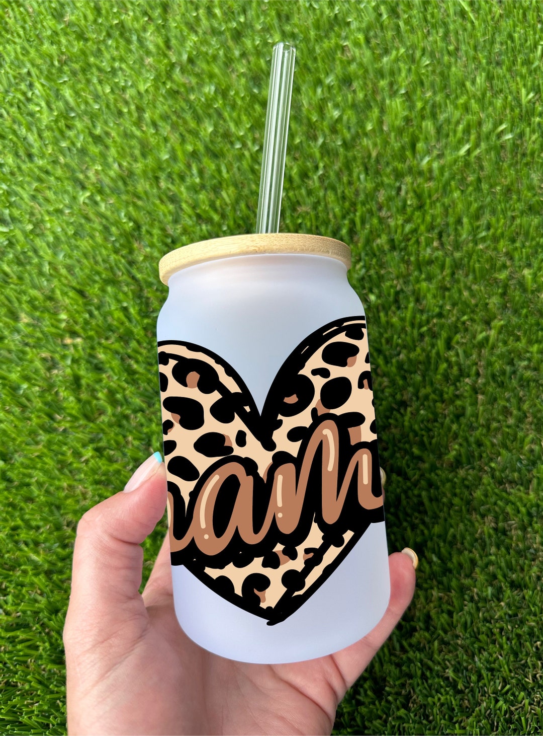 Personalized Leopard Print Iced Coffee Cup – Custom Name Glass, Gift ...