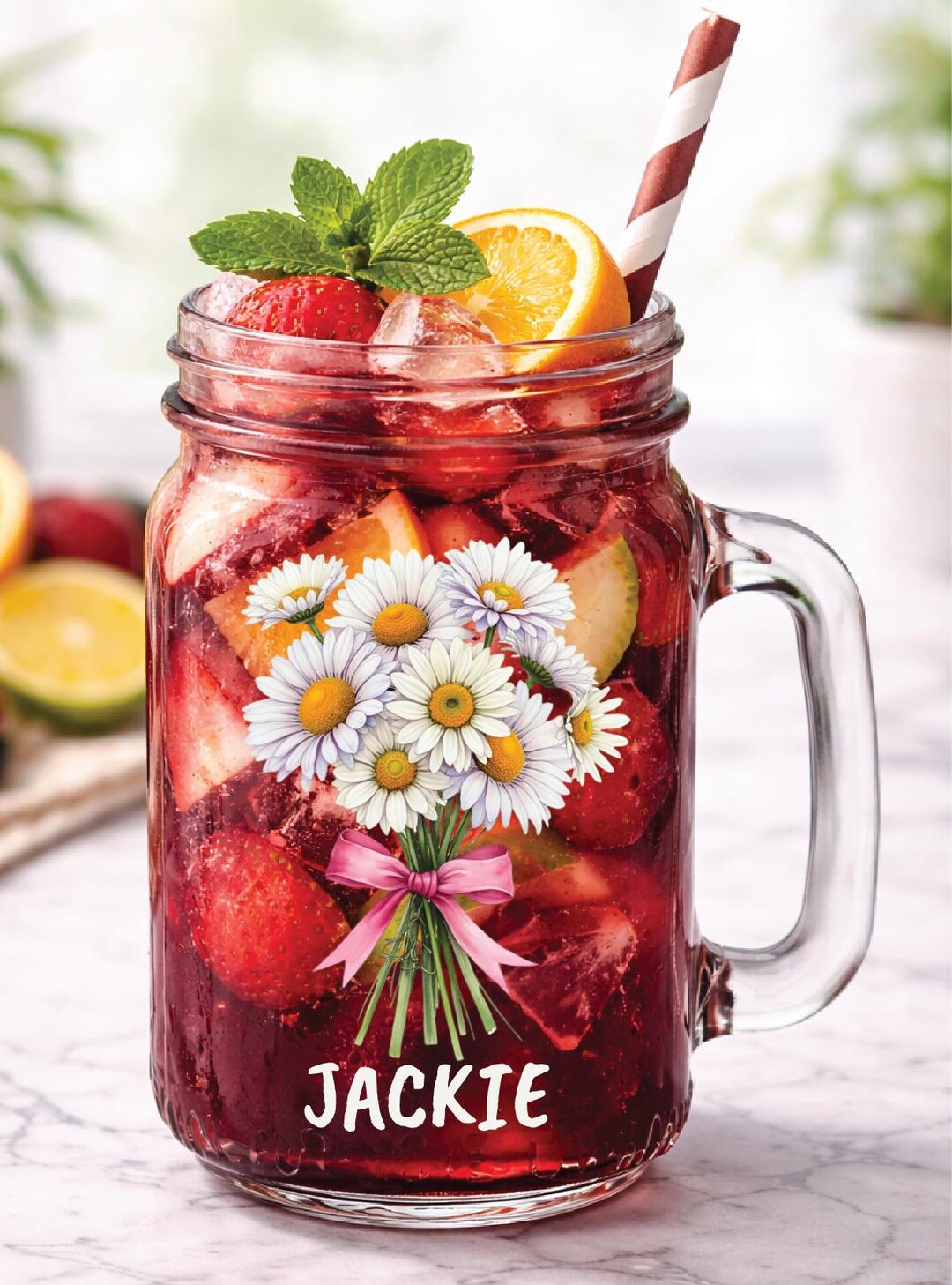 Personalized Birth Flower Mason Jar With Name, Custom Mother's Day Gift ...