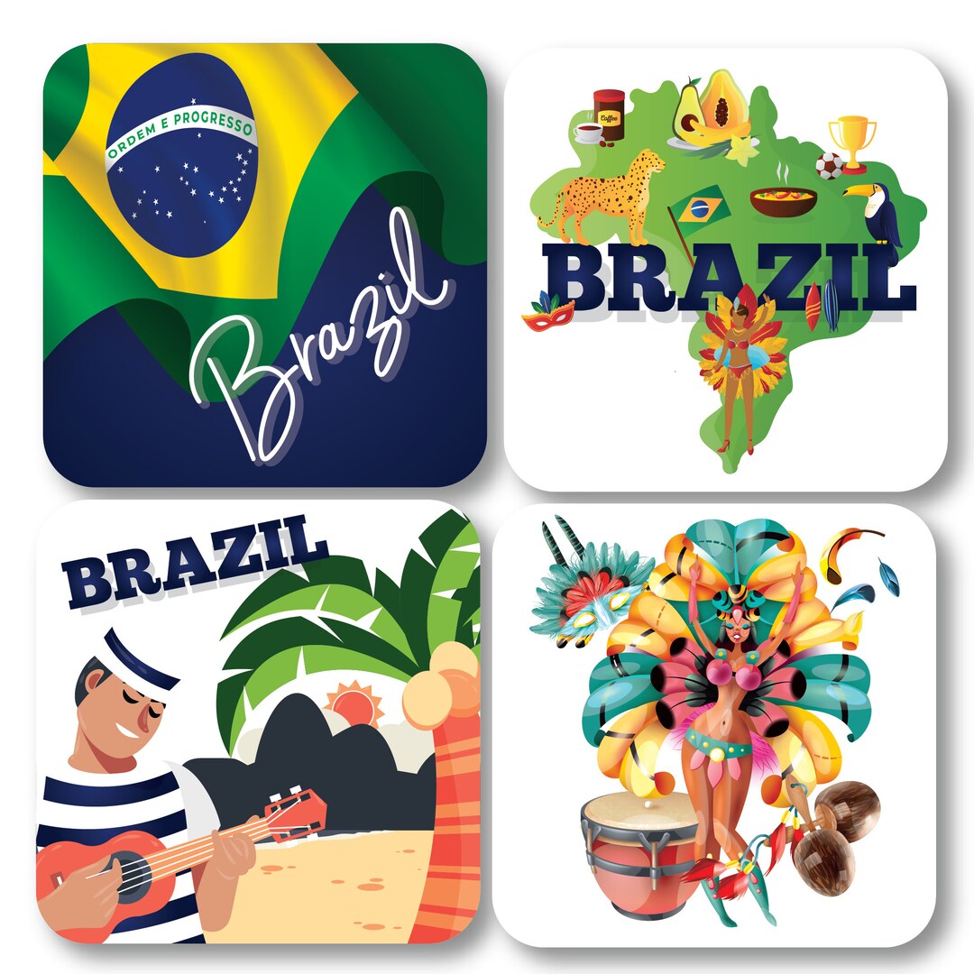 Brazil Flag Coasters, Brasil Map Coasters for Table, Carnaval Birthday ...
