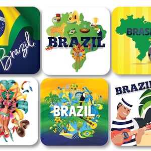 Brazil Flag Coasters, Brasil Map Coasters for Table, Carnaval Birthday ...