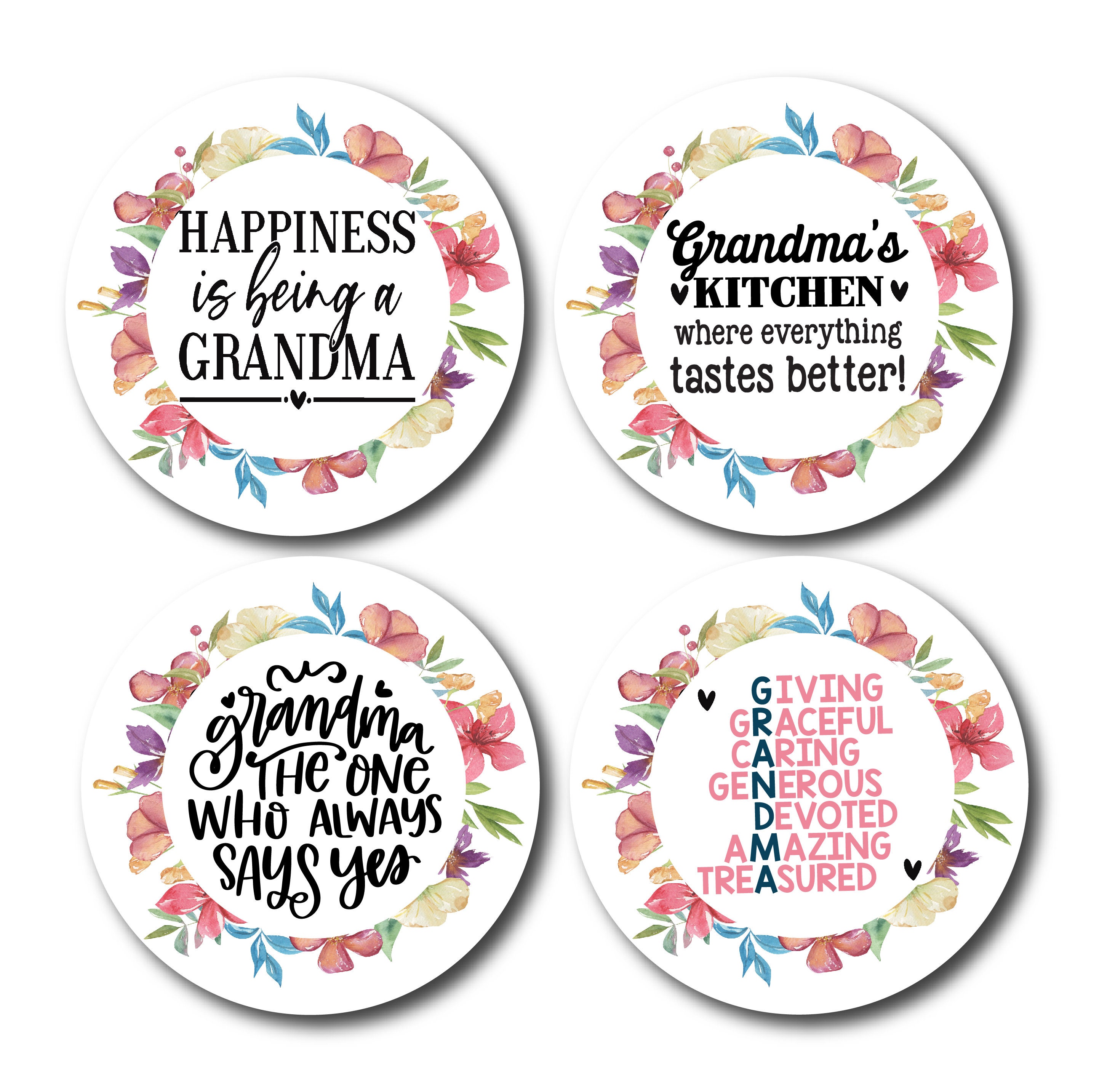Custom Grandma Coasters, Floral MDF Drink Coaster Set - Etsy