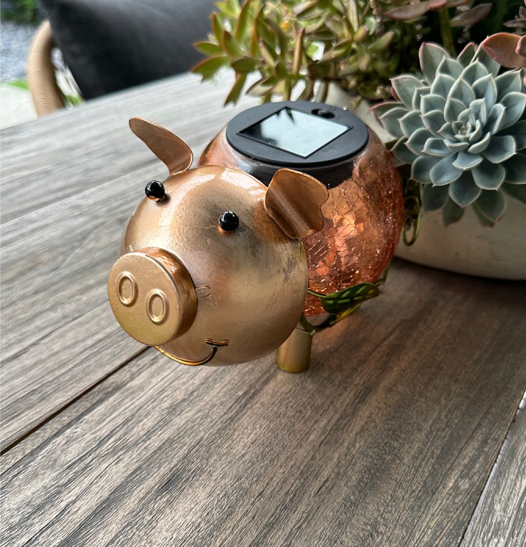 LED Solar Pig, Crackle Ball Garden Decor, Patio Statuary - Etsy