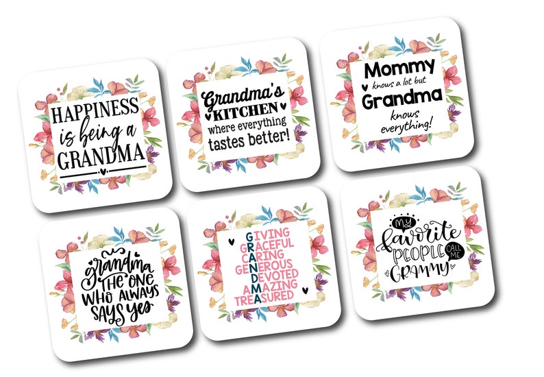 Custom Grandma Coasters, Floral MDF Drink Coaster Set - Etsy
