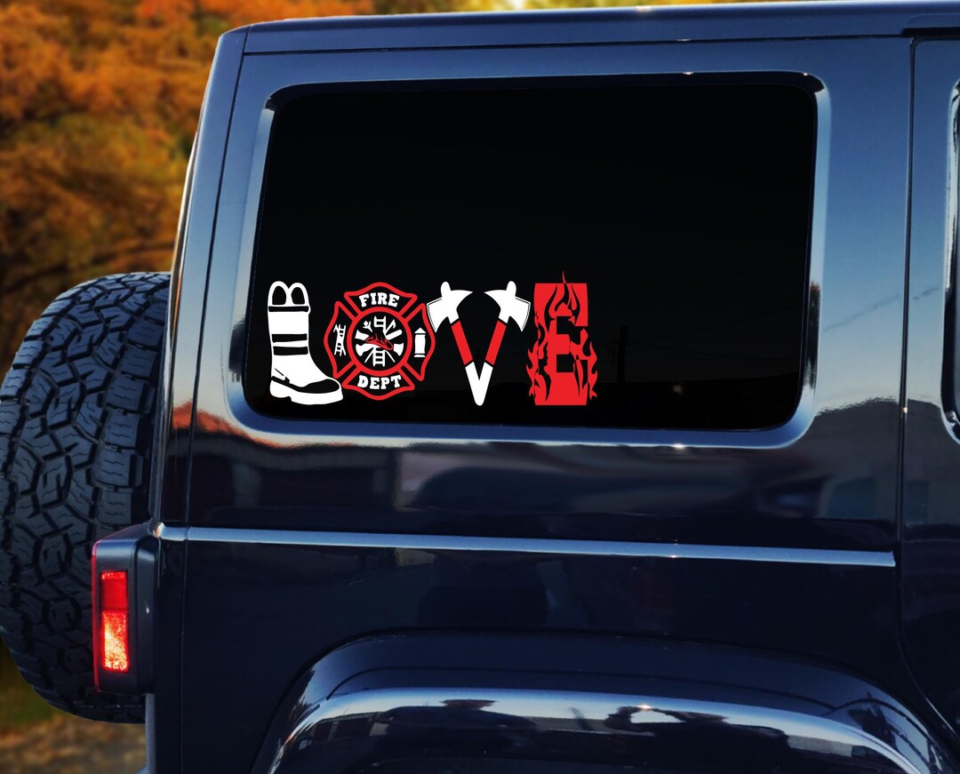 Love Firefighters Car Decal - Firefighter Sticker for Window, Bumper ...