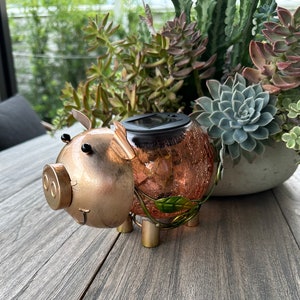 LED Solar Pig, Crackle Ball Garden Decor, Patio Statuary - Etsy