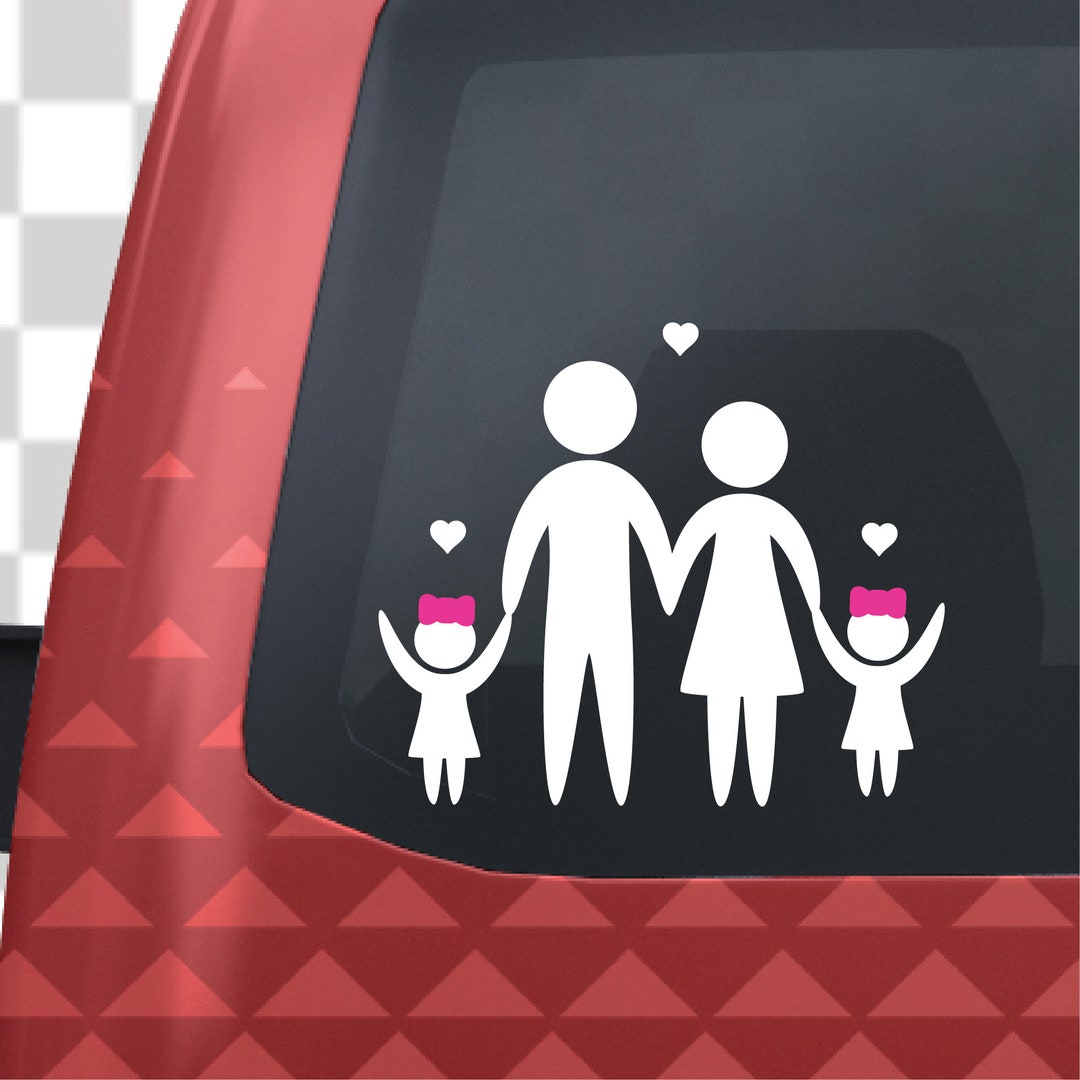 Family Car Sticker, Two Girls Adhesive, Two Boys Window Decal, Birthday ...