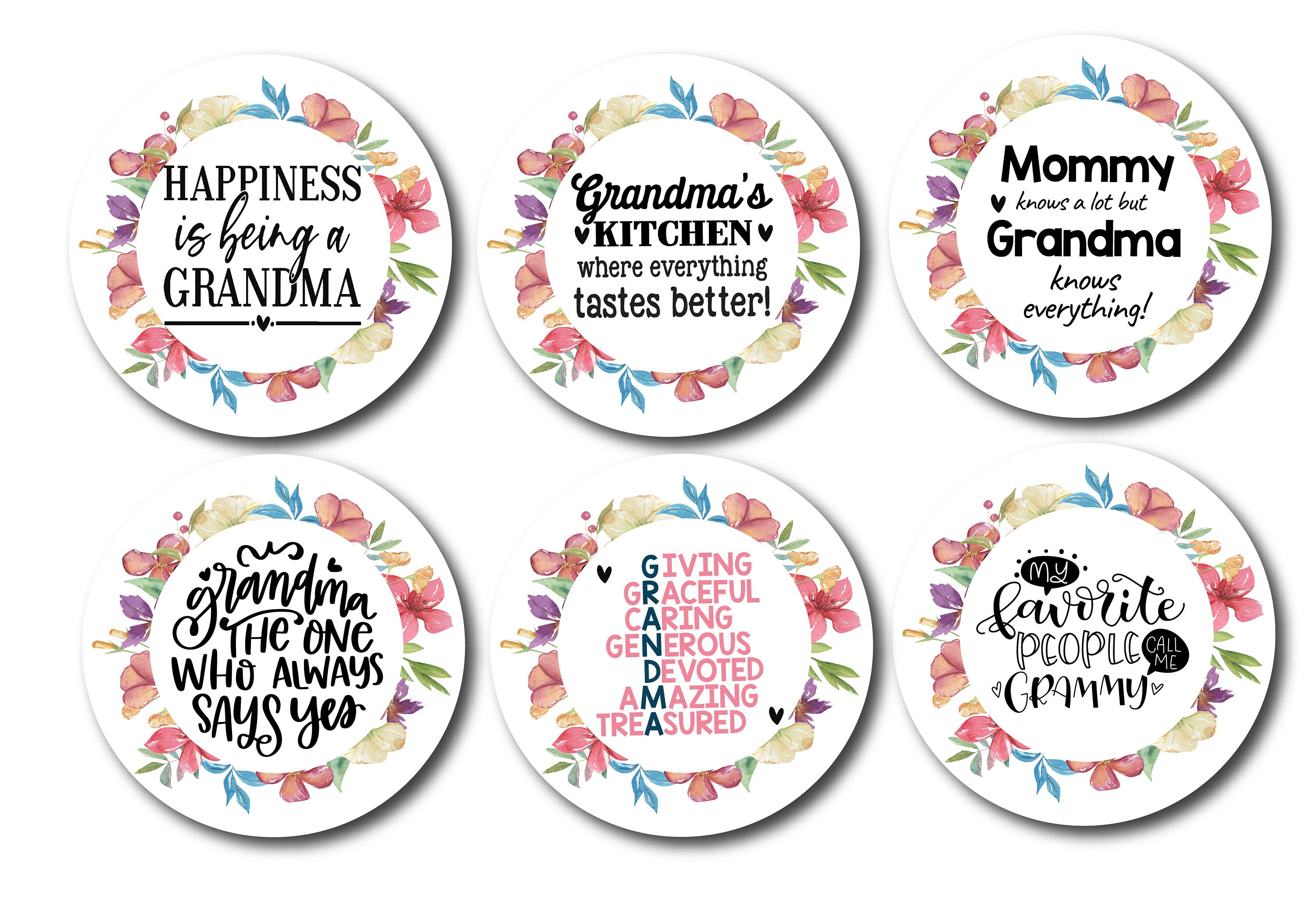 Custom Grandma Coasters, Floral MDF Drink Coaster Set - Etsy