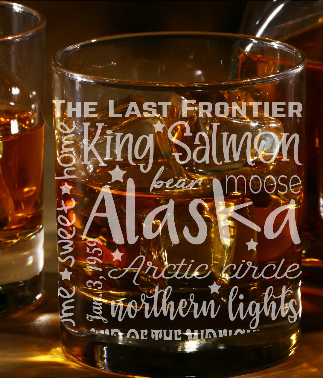 Engraved Whiskey Glass, Alaska Whiskey Glass, Alaska Rock Glass - Etsy