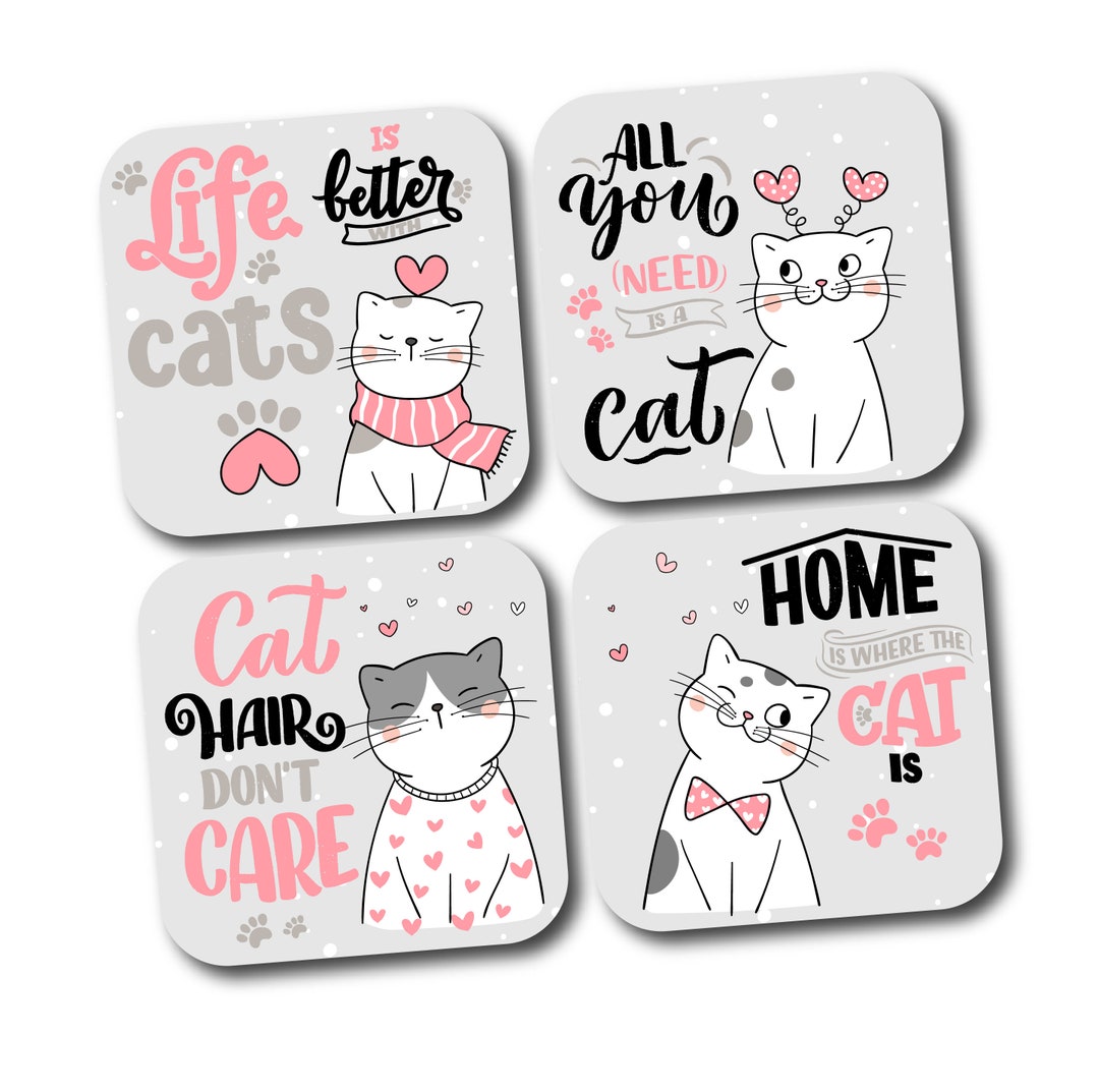 Cats Coasters Custom Birthday Gift Wood Protection Kitty - Etsy