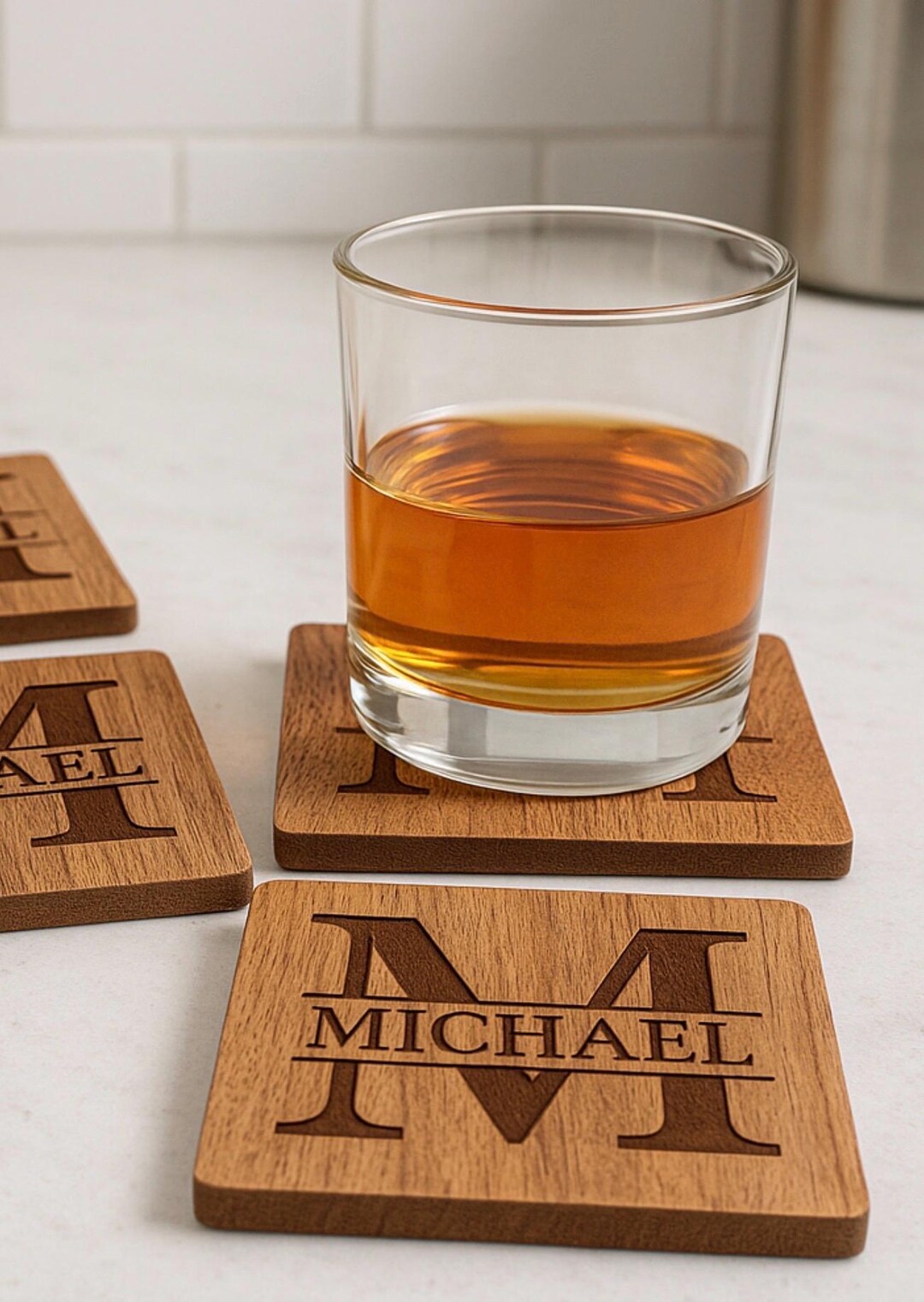 Engraved Wood Coasters: Personalized Wedding Monogram, Set of 4 - Etsy