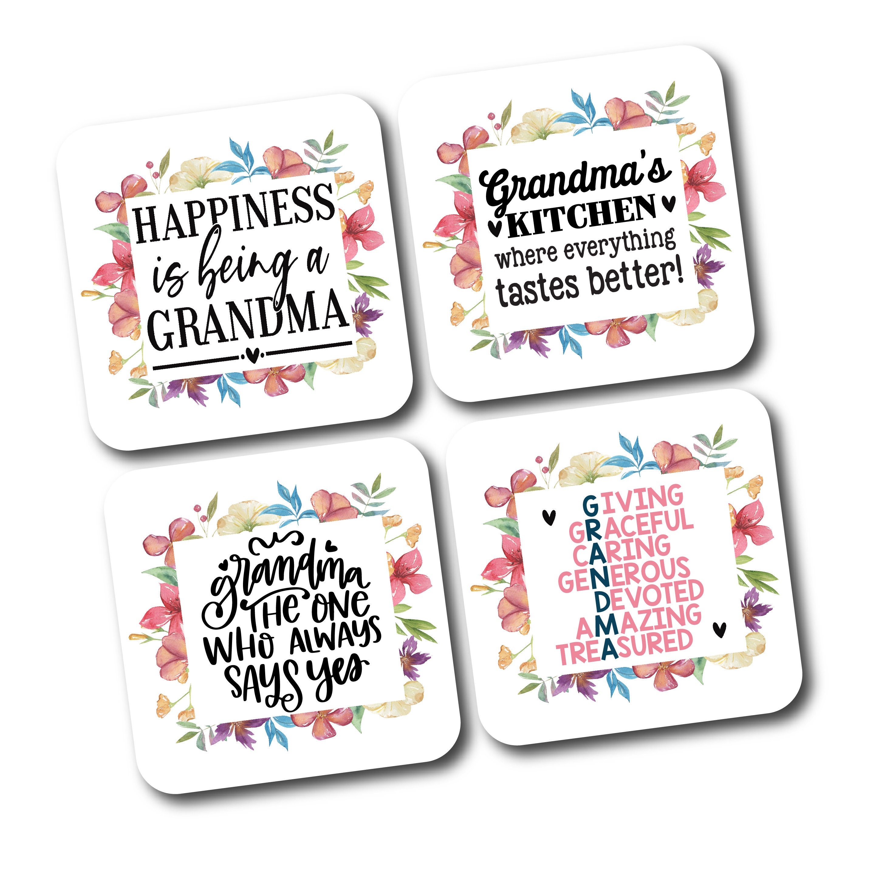 Custom Grandma Coasters, Floral MDF Drink Coaster Set - Etsy
