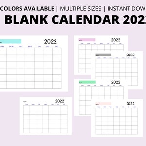 2022 Monthly Calendar Landscape, Printable Planner Calendar, Year ...