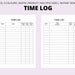Time Log Printable, Time Spent Tracker, Work Log, Working Hours ...