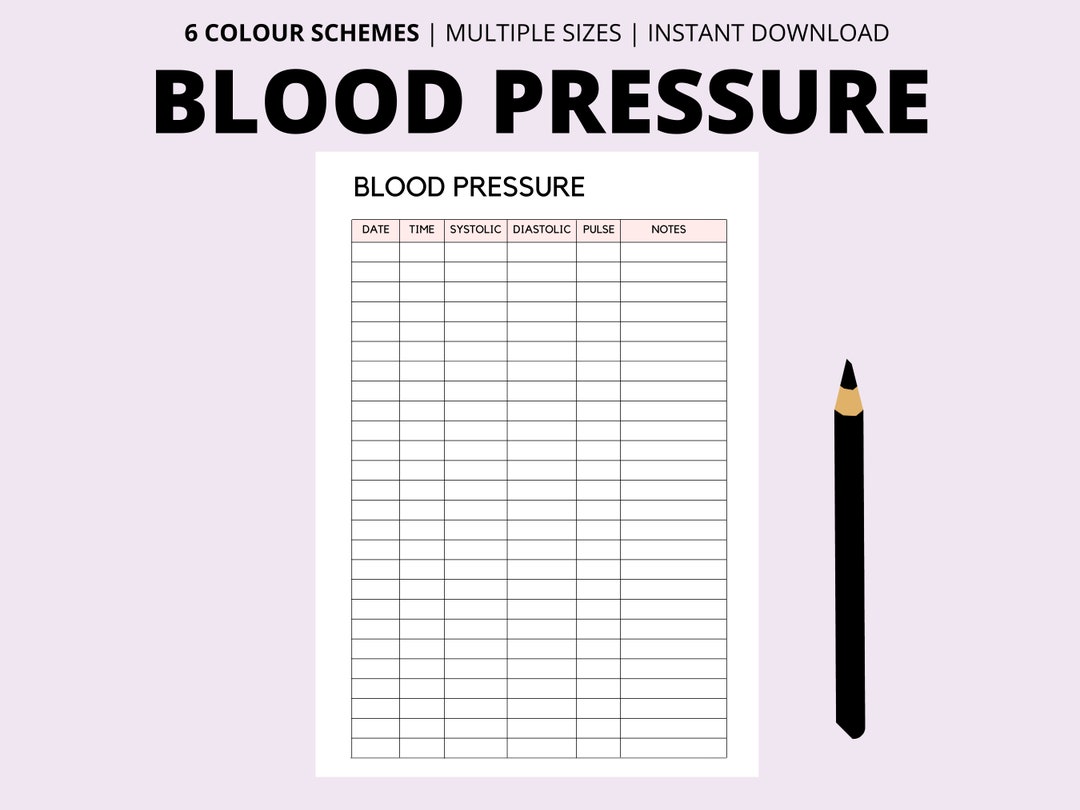 Blood Pressure Log Book Printable, High Blood Pressure Tracker, Medical ...