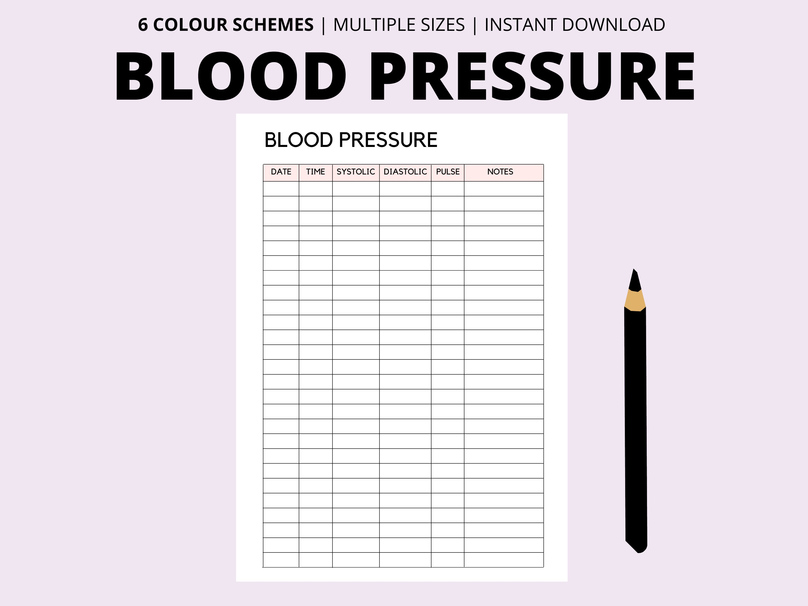 Blood Pressure Log Book Printable, High Blood Pressure Tracker, Medical ...