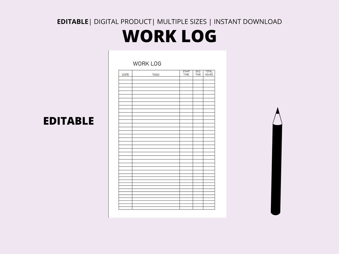 Editable Work Log Printable, Time Spent Tracker, Timelog, Working Hours ...
