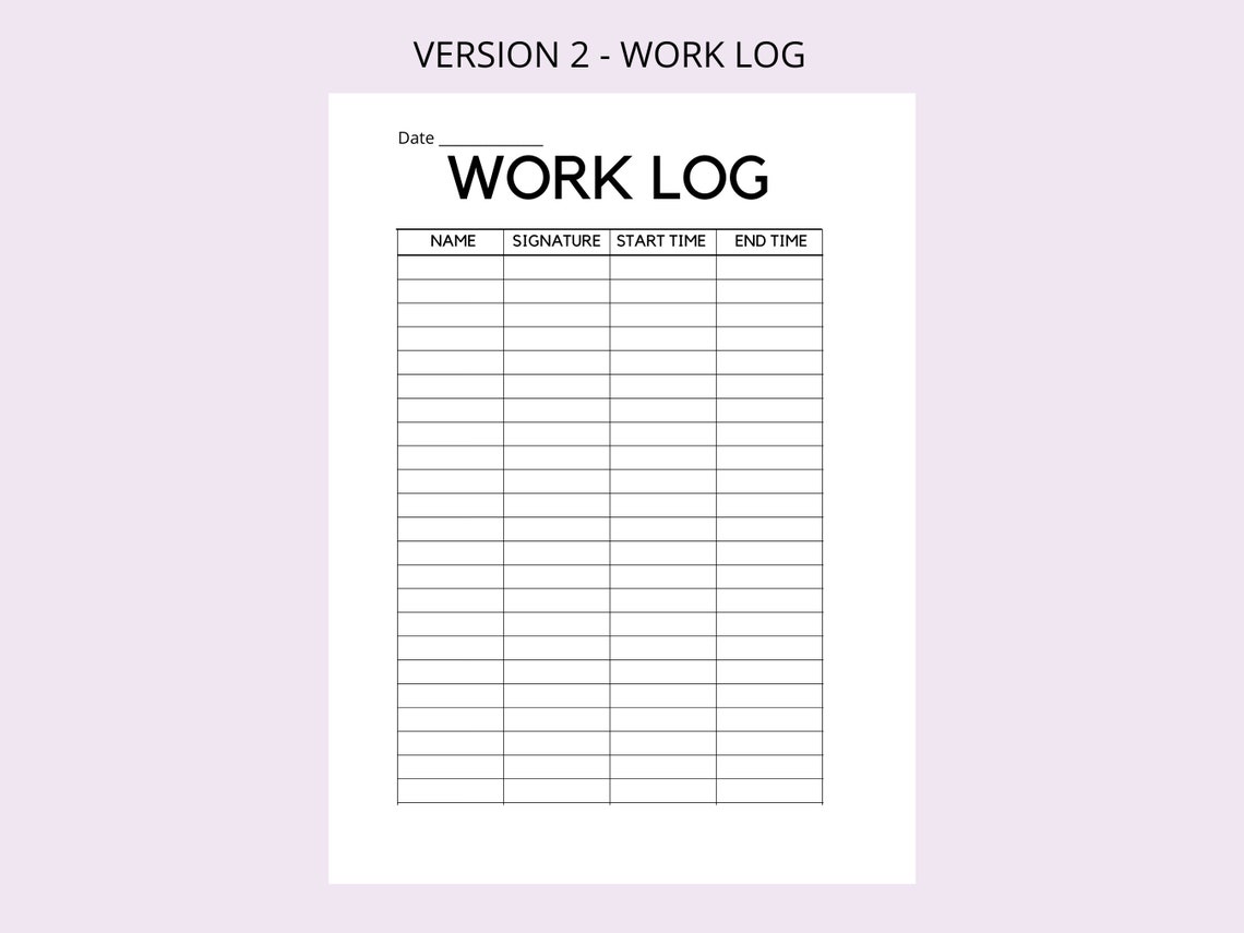 Minimalist Work Log Printable, Time Spent Tracker, Time Log, Working ...