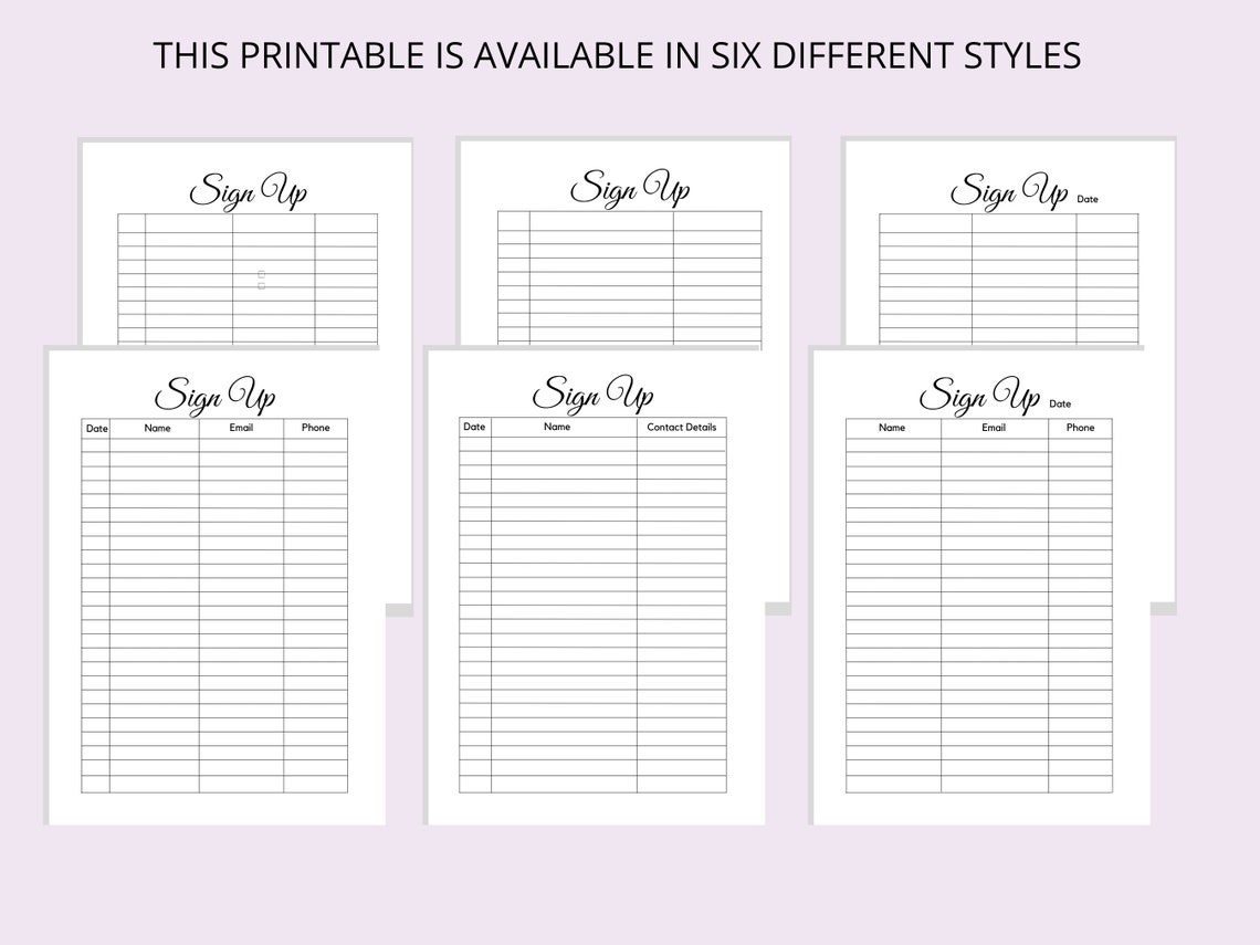 Sign up Forms, Minimalist Sign up Sheet, Printable Sign Up, Event Sign ...