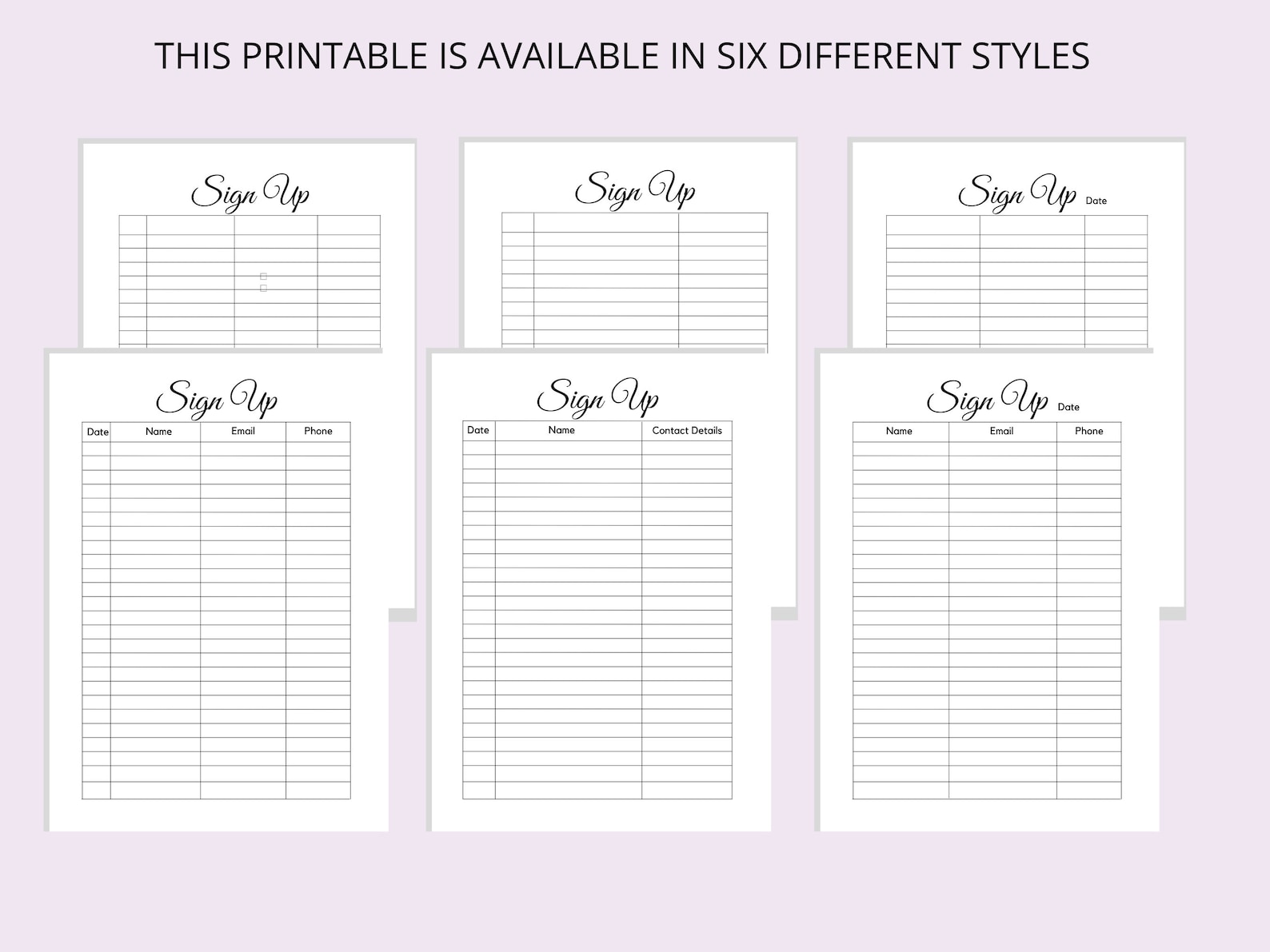Sign up Forms, Minimalist Sign up Sheet, Printable Sign Up, Event Sign ...