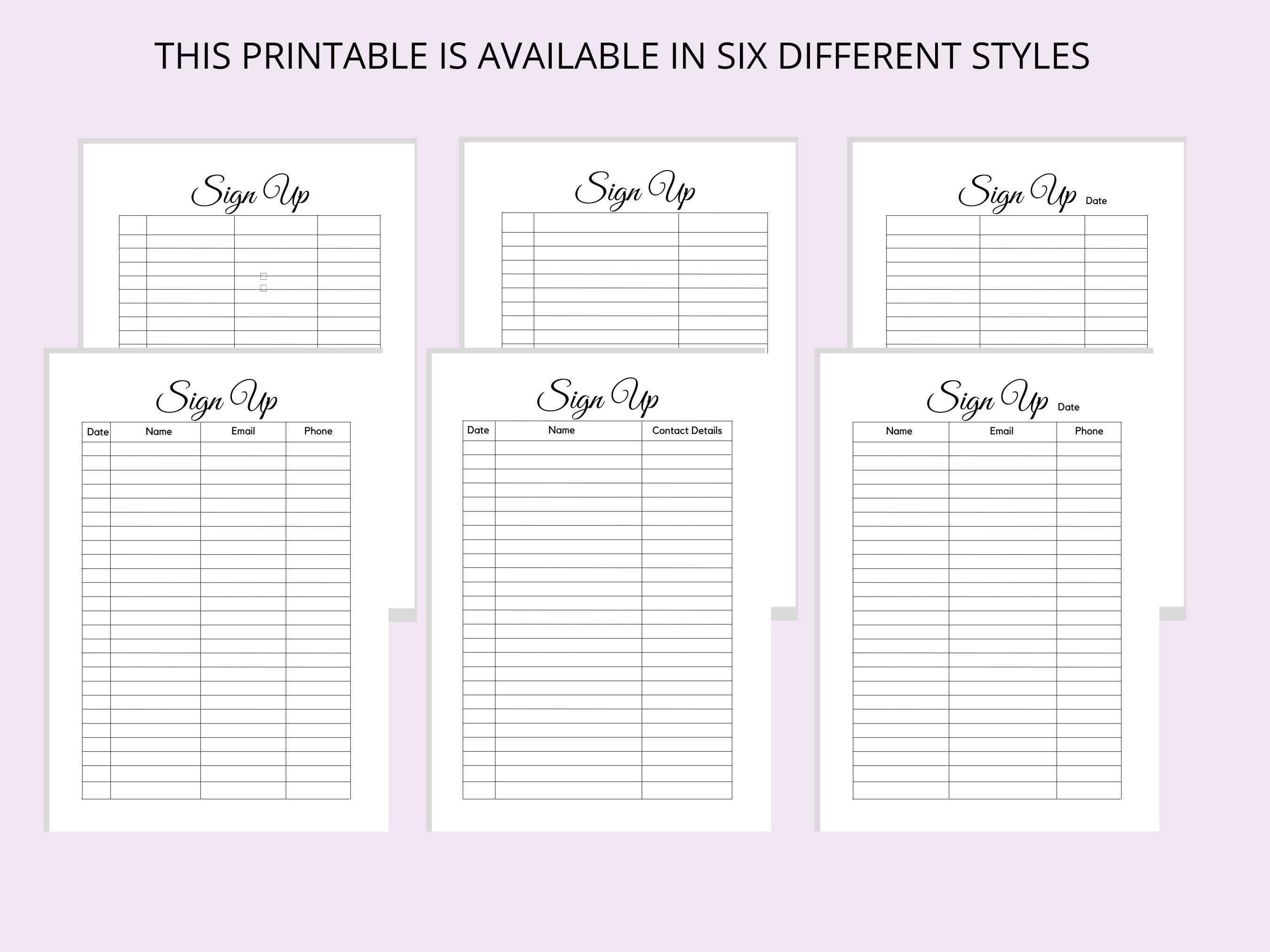 Sign up Forms, Minimalist Sign up Sheet, Printable Sign Up, Event Sign ...
