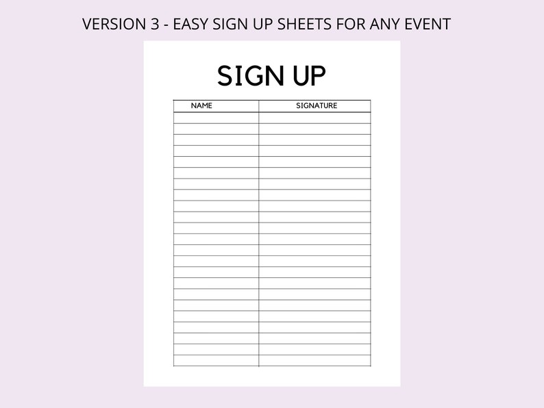 Minimalist Sign up Sheet, 4 Email Sign up Forms, PRINTABLE Sign Up ...