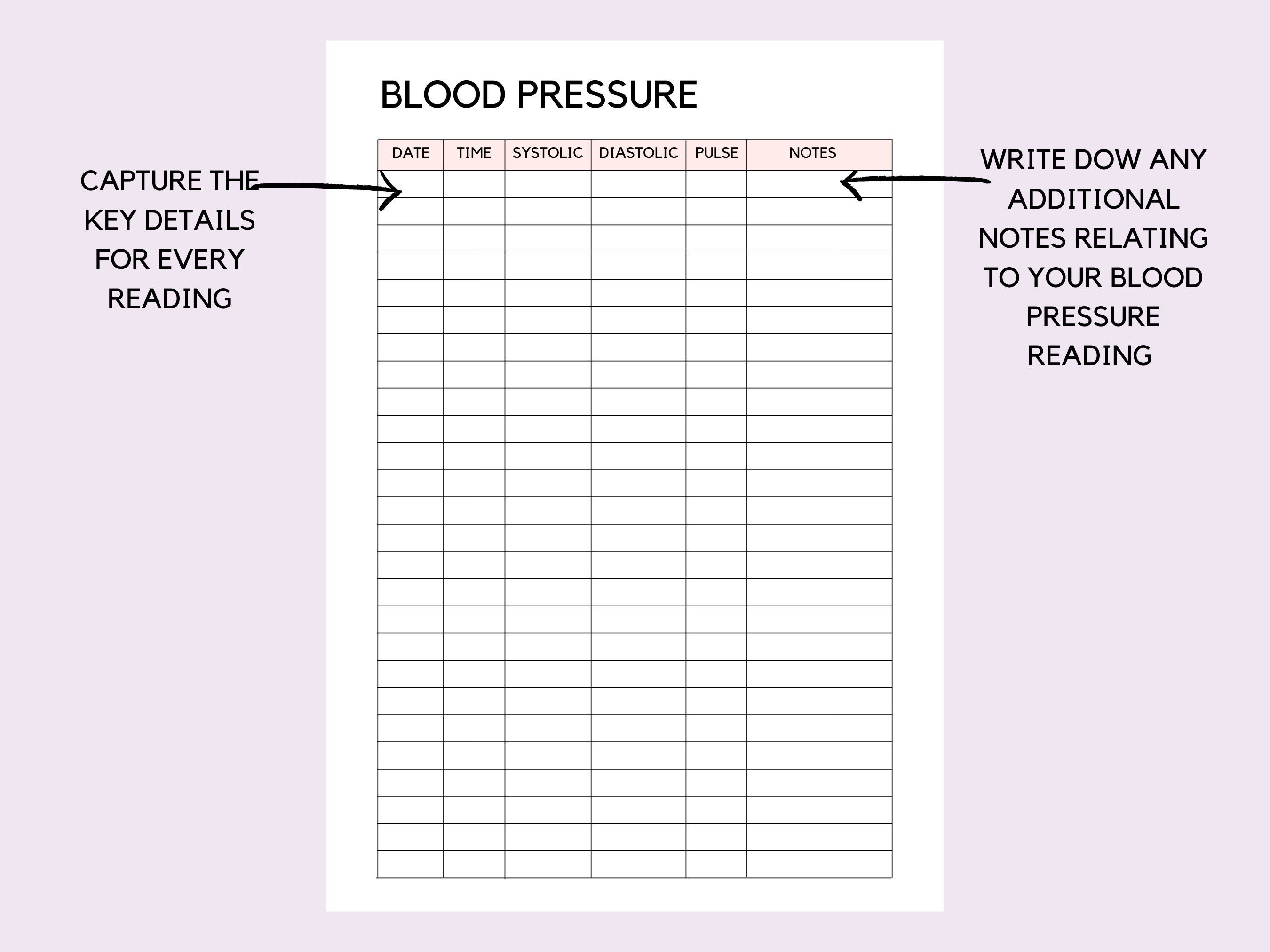 Blood Pressure Log Book Printable, High Blood Pressure Tracker, Medical ...
