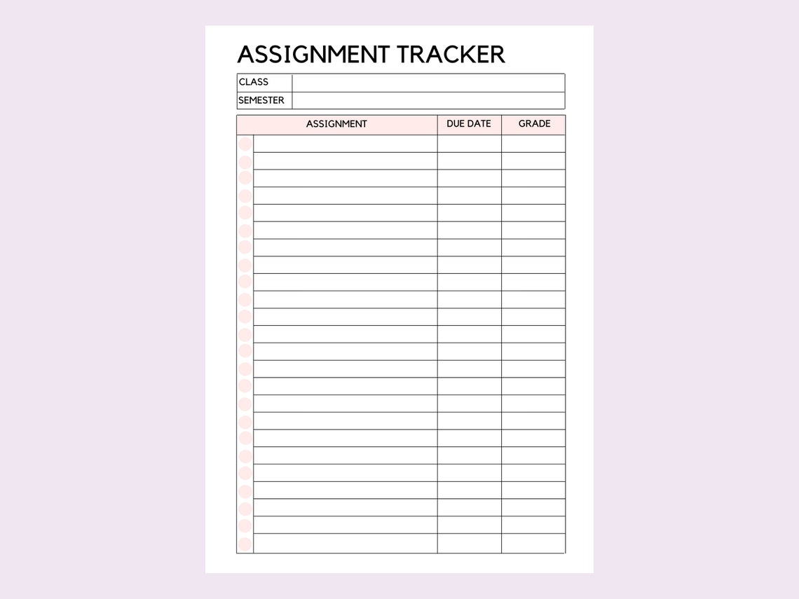 Assignment Tracker, Assignment Printable List, Student Study Planner ...