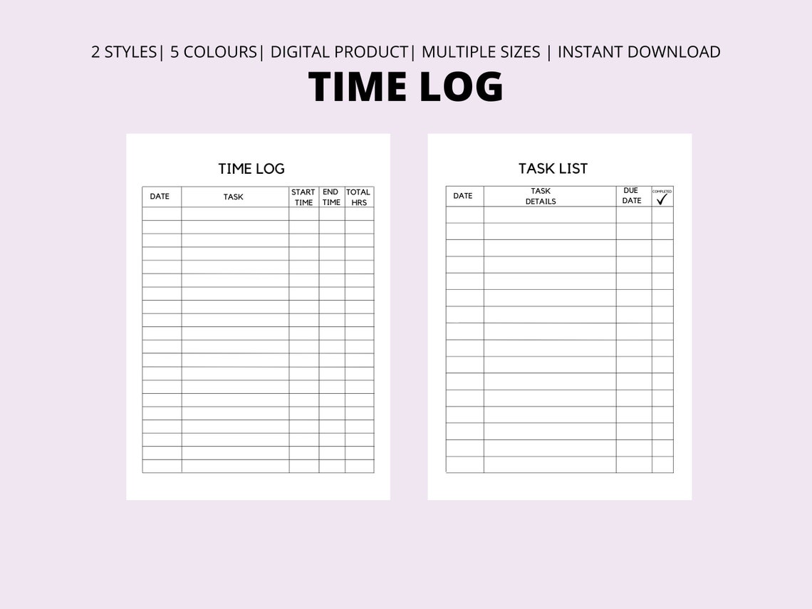 Time Log Printable, Time Spent Tracker, Work Log, Working Hours ...