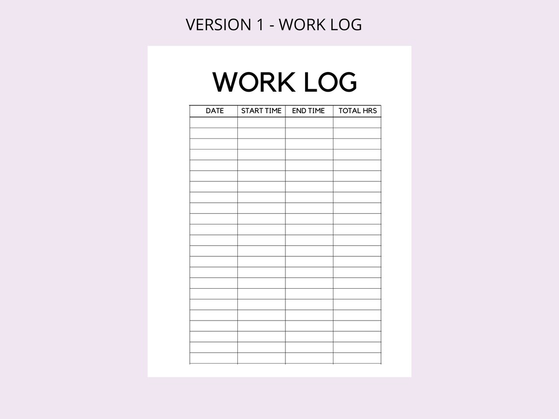 Minimalist Work Log Printable, Time Spent Tracker, Time Log, Working ...