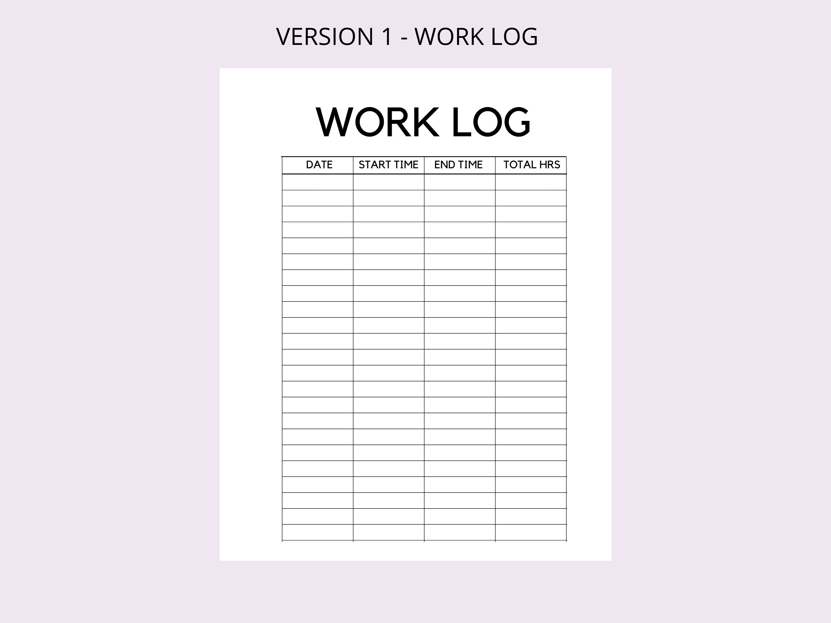 Minimalist Work Log Printable, Time Spent Tracker, Time Log, Working ...
