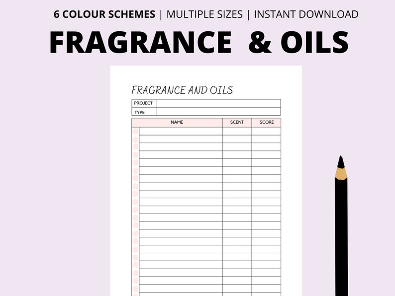 Printable Fragrance and Oil Tracking Sheet, DIY Candle Maker, Soap ...
