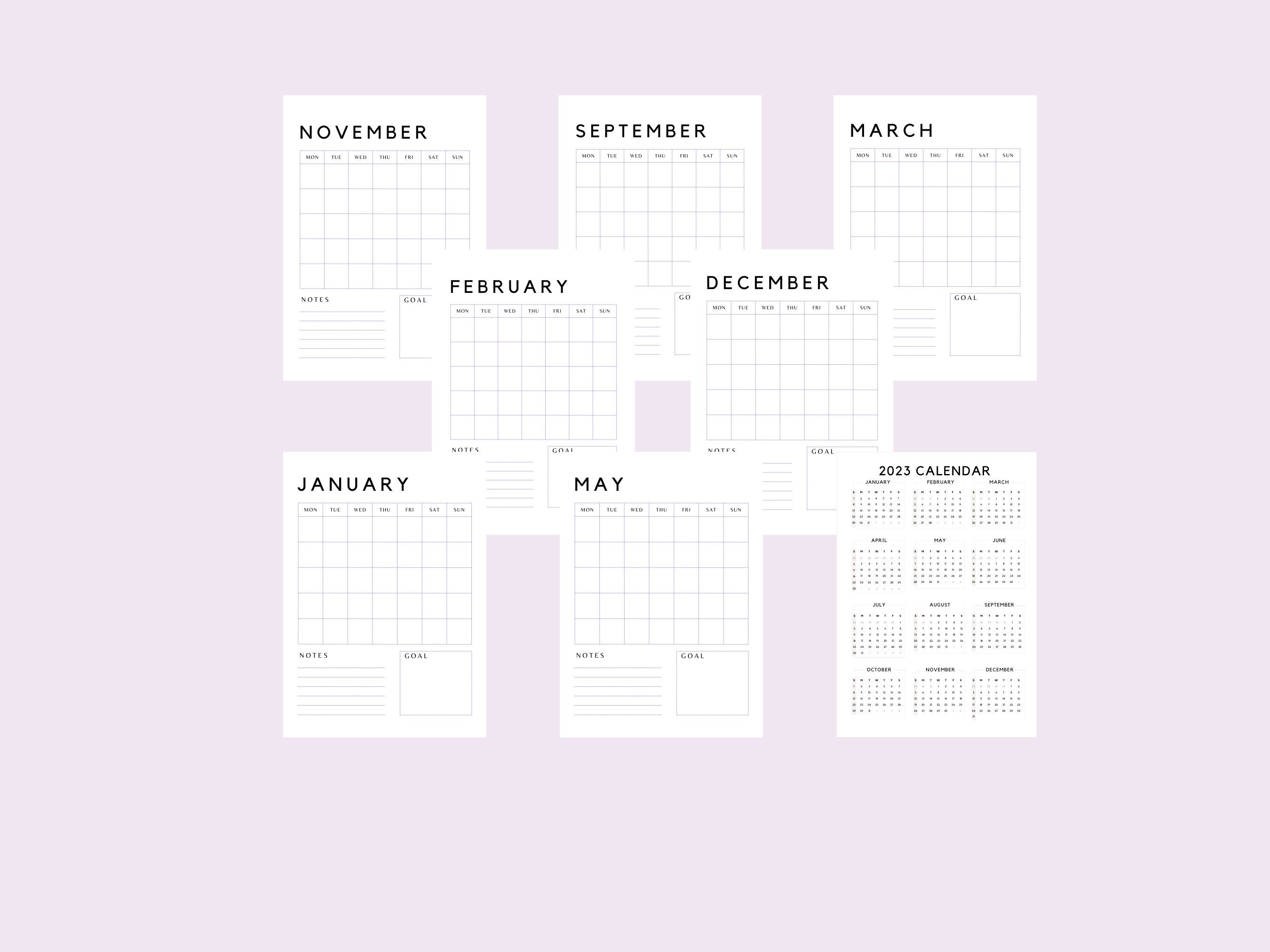 Monthly Blank Calendar, Simple Calendar, Minimalist, Portrait ...