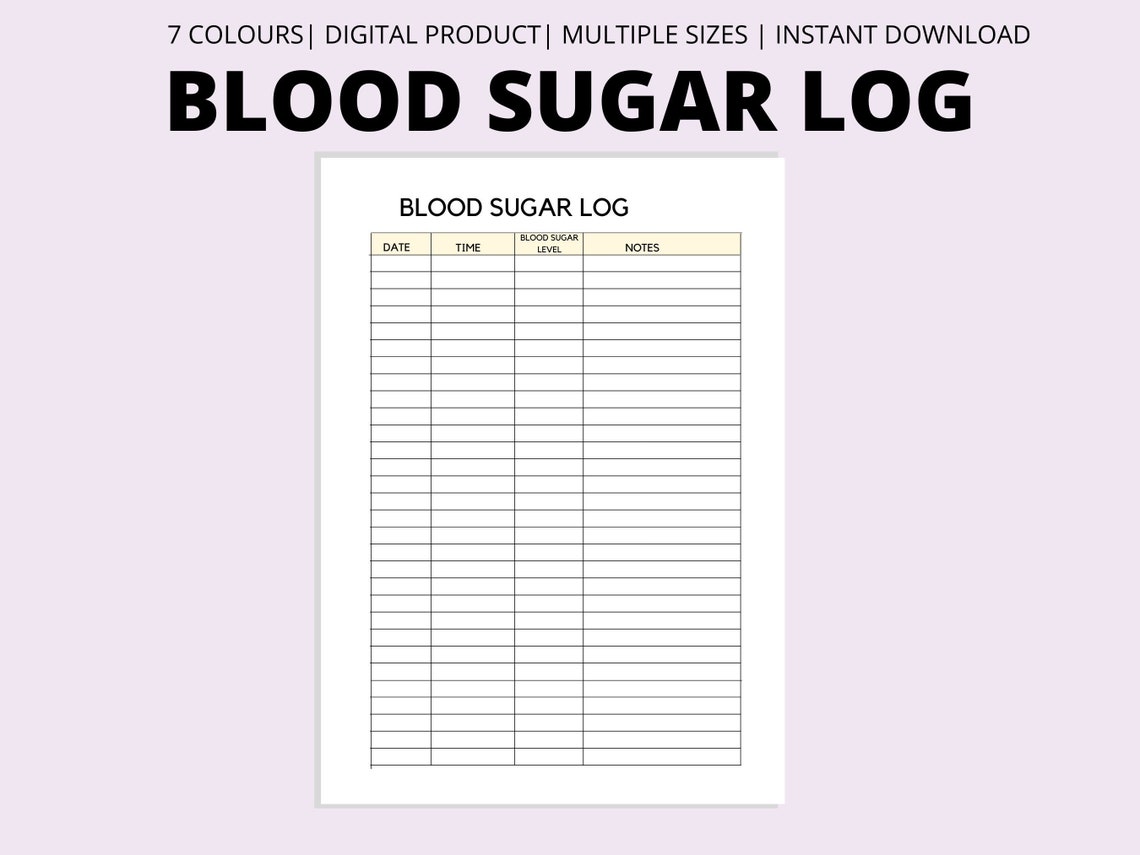 Blood Sugar Log Printable, Blood Sugar Reading Tracker, Blood Glucose ...