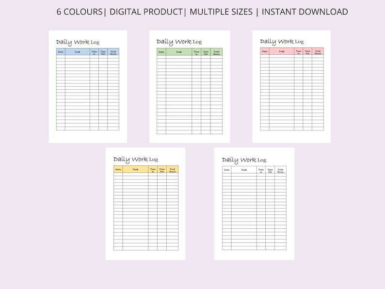Daily Work Log Printable, Time Spent Tracker, Time Log, Working Hours ...