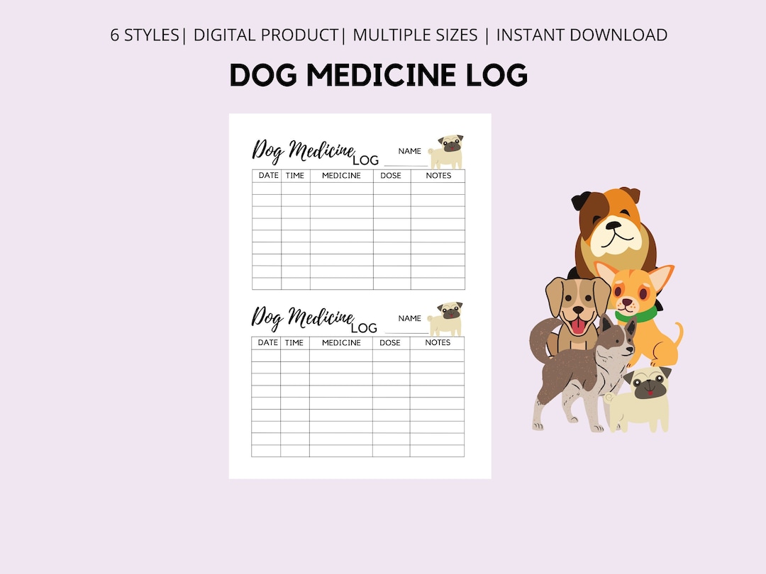 Dog Medicine Log Printable Planner Reminder Log Reading - Etsy