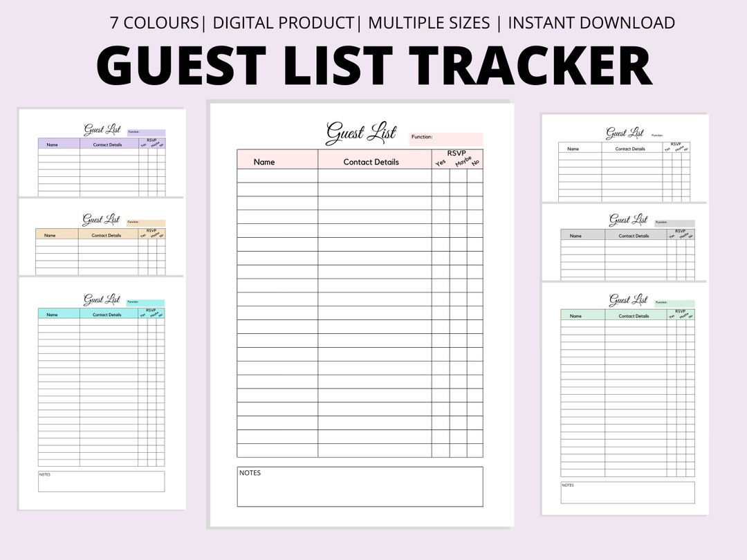Guest List Event List Printable Event RSVP Tracker Party Invitation ...