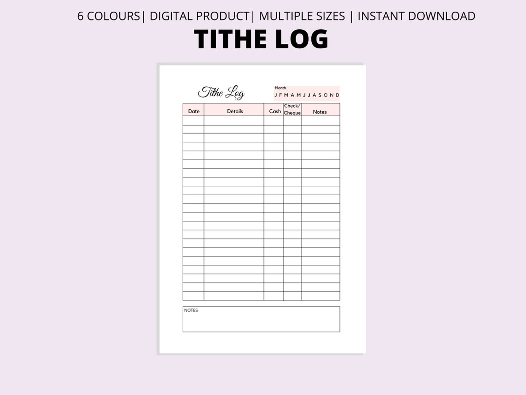Tithe Log, Tithing Log, Instant, Printable, Tithe Record, One Page ...
