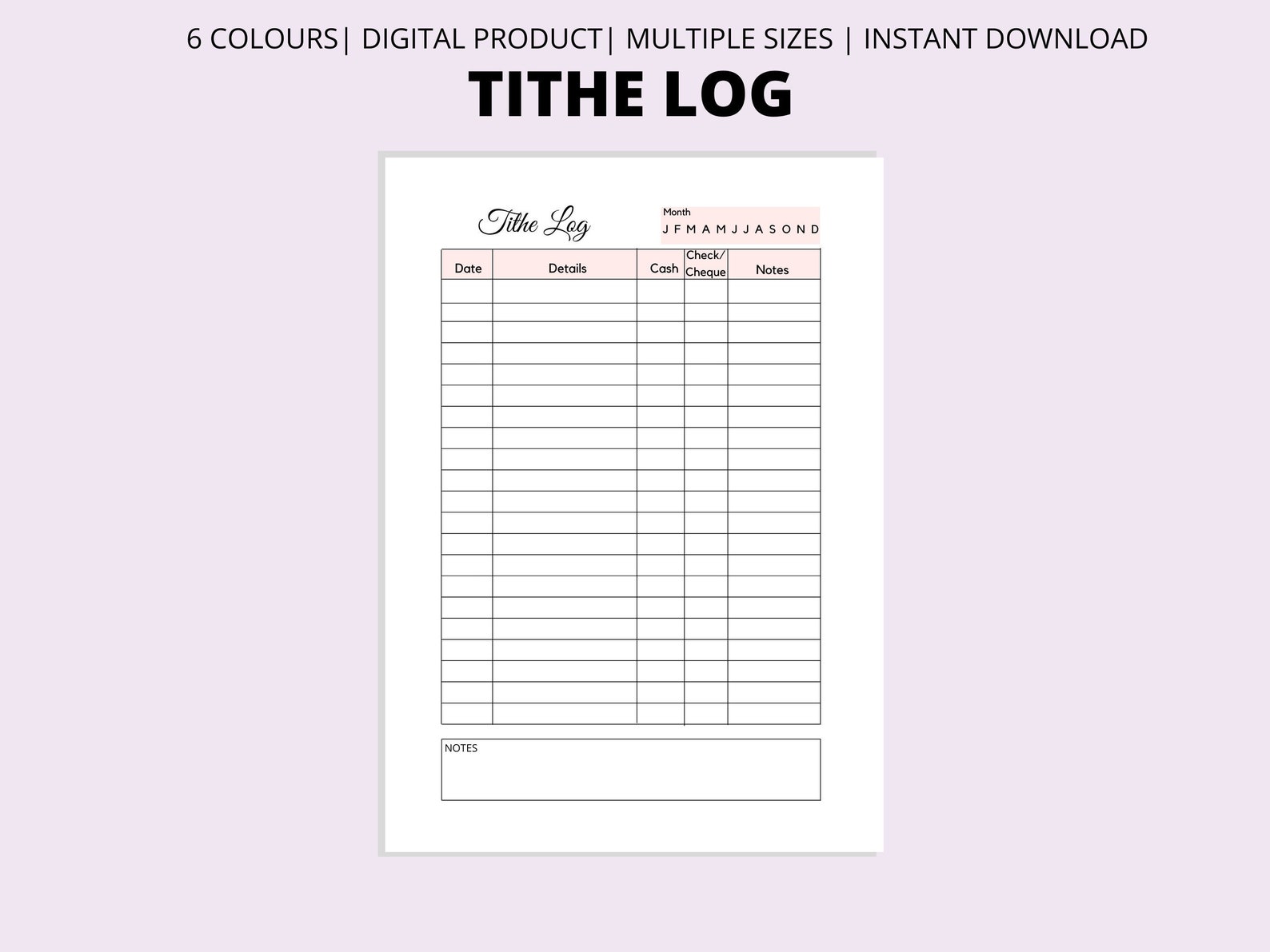 Tithe Log, Tithing Log, Instant, Printable, Tithe Record, One Page ...