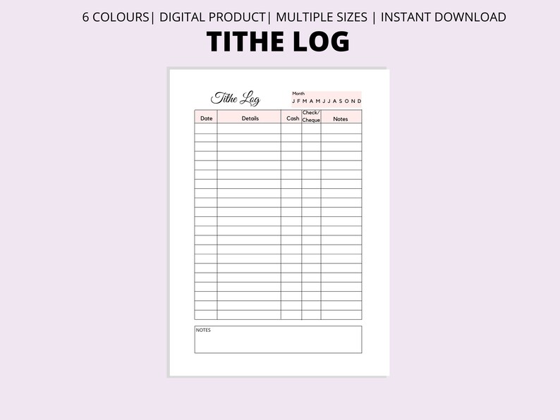 Tithe Log, Tithing Log, Instant, Printable, Tithe Record, One Page ...