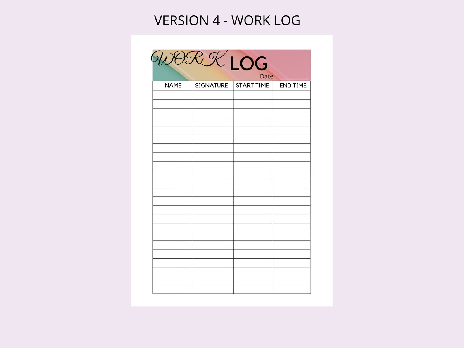 Rainbow Work Log Printable, Time Spent Tracker, Time Log, Working Hours ...
