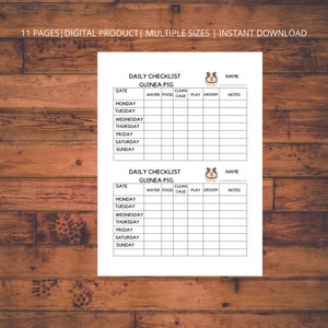 Guinea Pig Daily Checklist, Care Planner, Diet Tracker, Guinea Pig ...