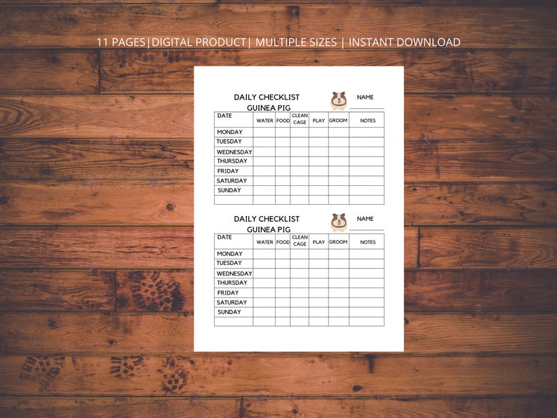Guinea Pig Daily Checklist, Care Planner, Diet Tracker, Guinea Pig ...