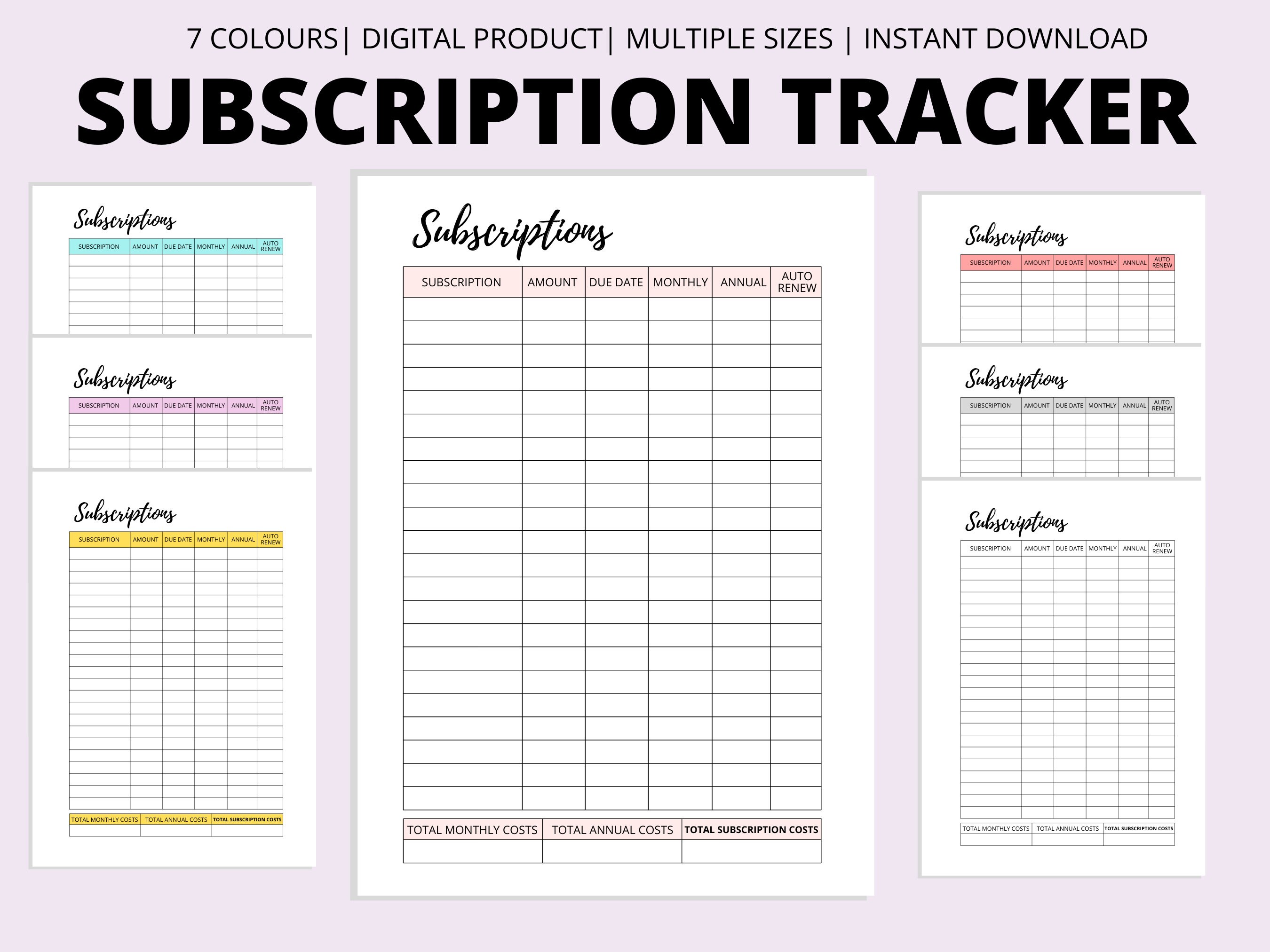 Subscription Tracker Instant Download Subscription Template Editable ...