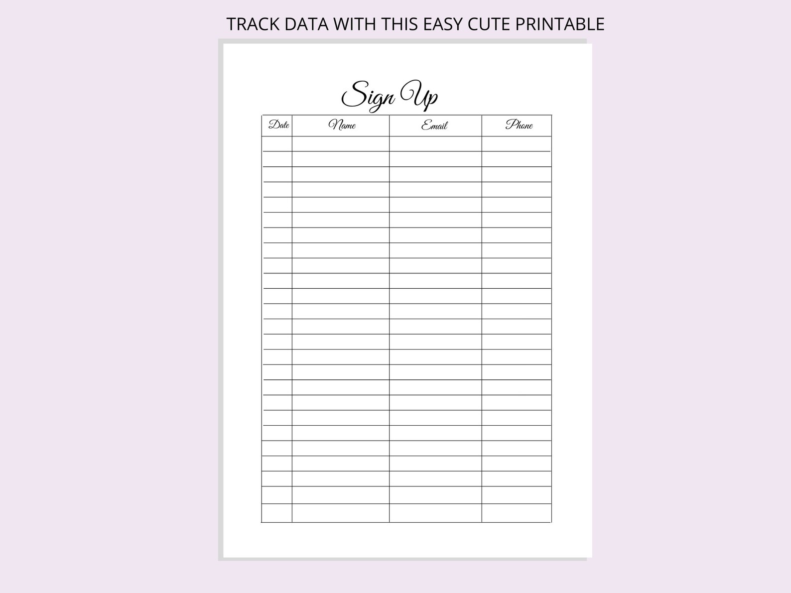 Minimalist Sign up Sheet 2 Email Sign up Forms Printable - Etsy