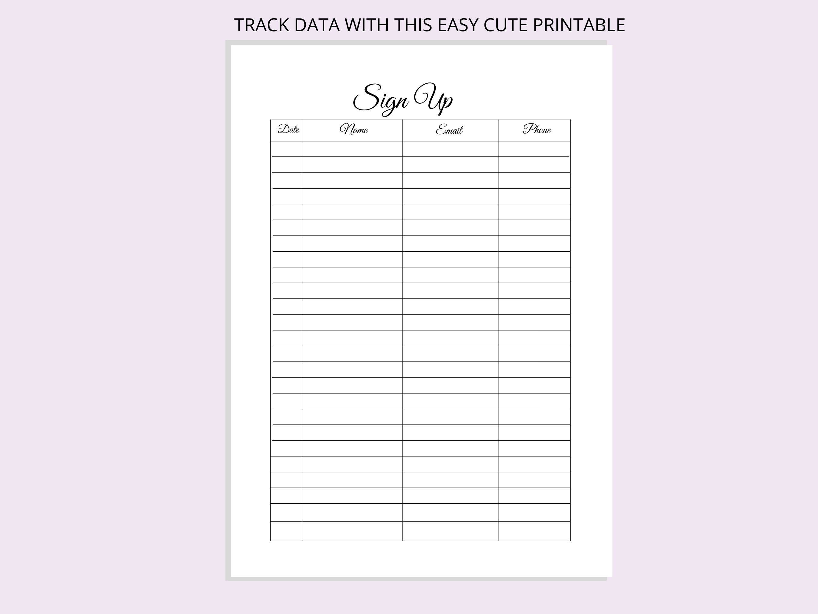 Minimalist Sign up Sheet 2 Email Sign up Forms Printable - Etsy