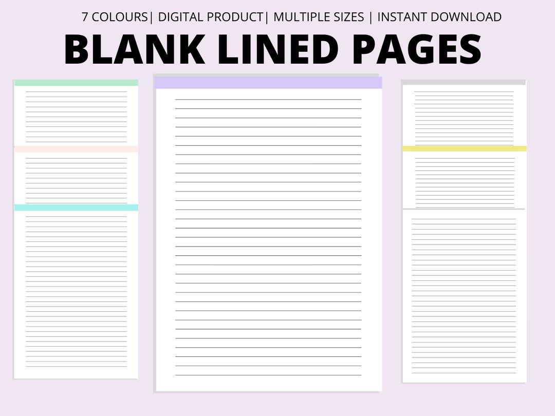 Blank Lined Pages, Printable Lined Paper, Printable Template, Note ...