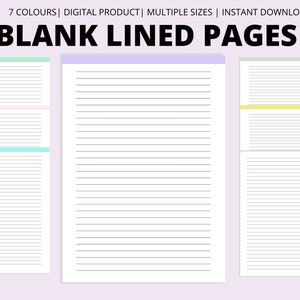 Blank Lined Pages, Printable Lined Paper, Printable Template, Note ...
