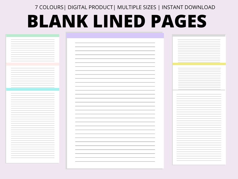 Blank Lined Pages, Printable Lined Paper, Printable Template, Note ...